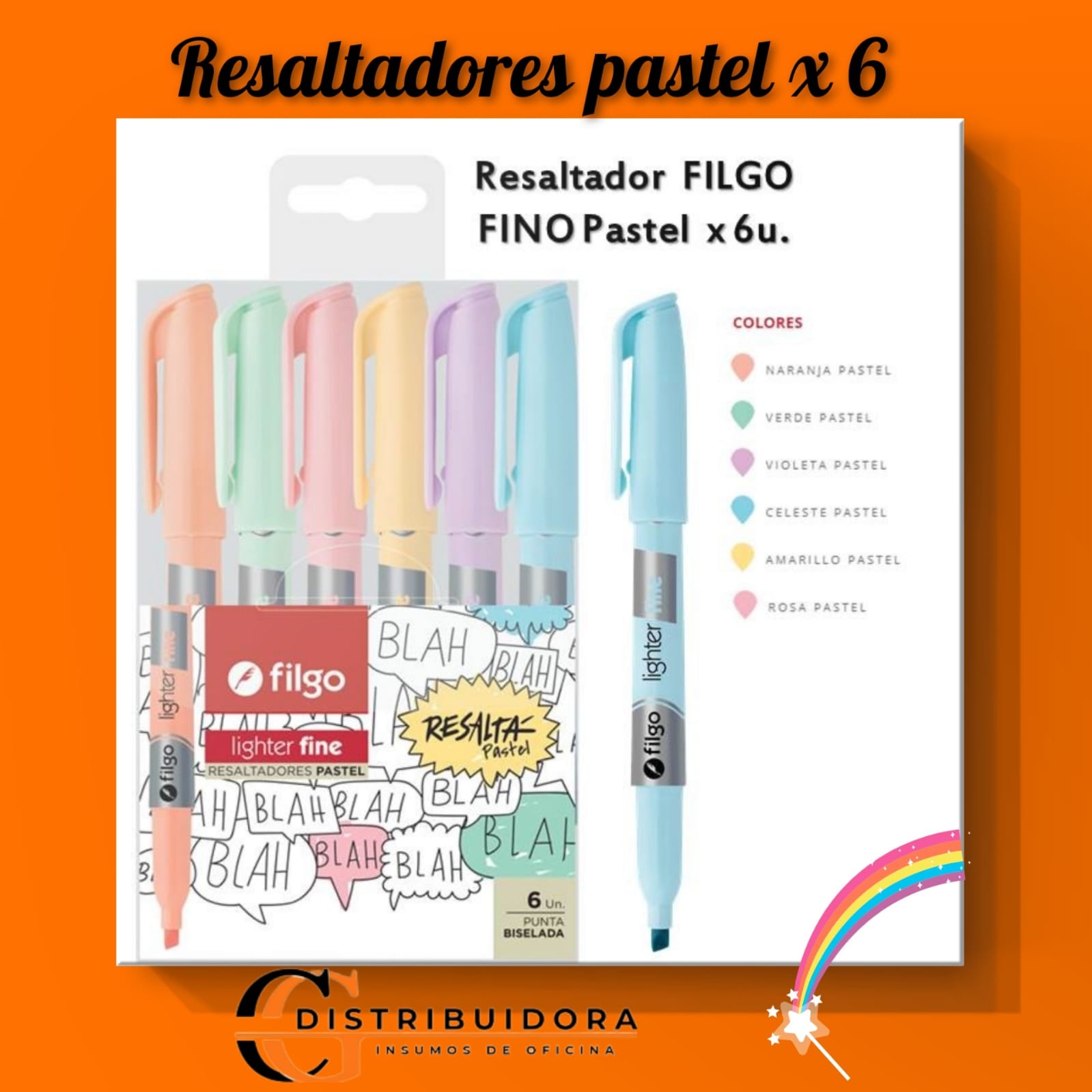CG Distribuidora - RESALTADOR FILGO FINO PASTEL X 6 UNIDADES